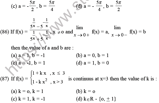 JEE Mathematics Limits Continuity and Differentiability MCQs Set B with Answers